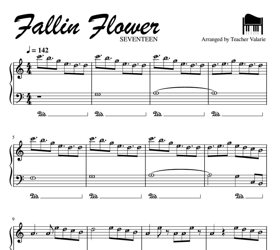 Fallin Flower by Seventeen | Piano Sheet Music Score With Note Names ...