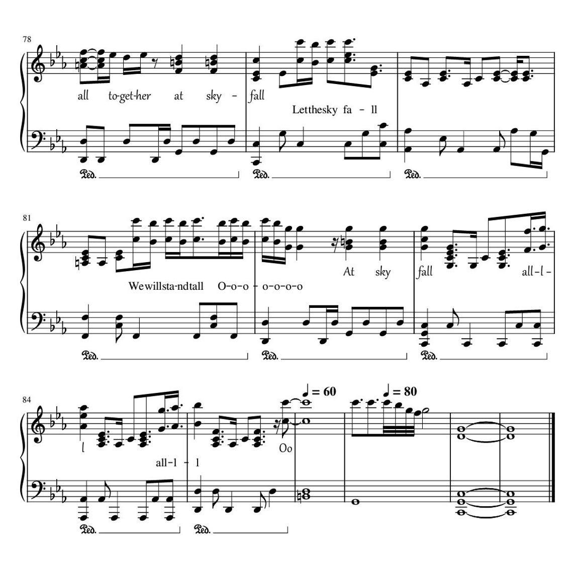 Skyfall James Bond 2012 Piano Sheet Music Score With Note Names G5 - Etsy