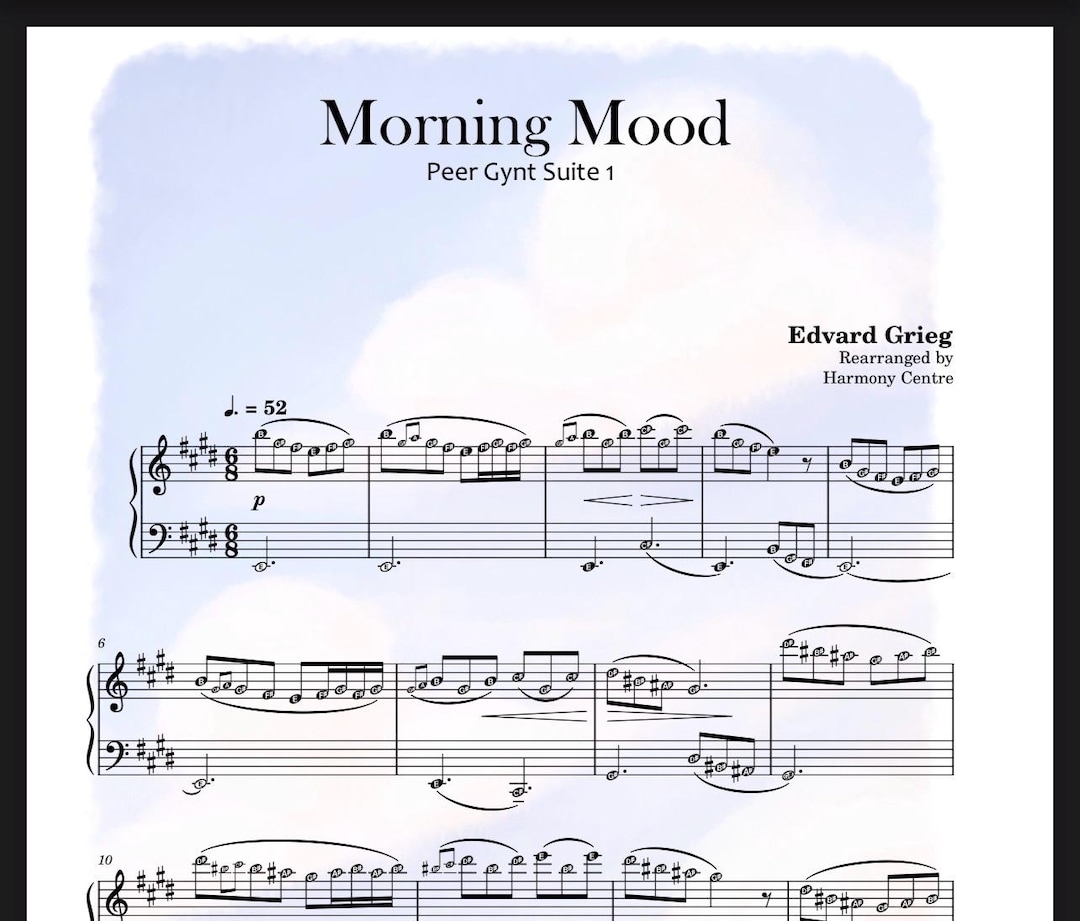 Morning Mood (peer Gynt Suite 1) GRIEG Piano Sheet Music Score Grade 5 ...