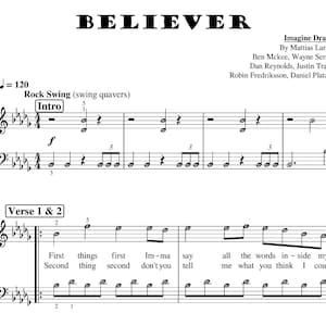 Believer - Imagine Dragons | Piano Sheet Music Instrumental Rock Solo ...