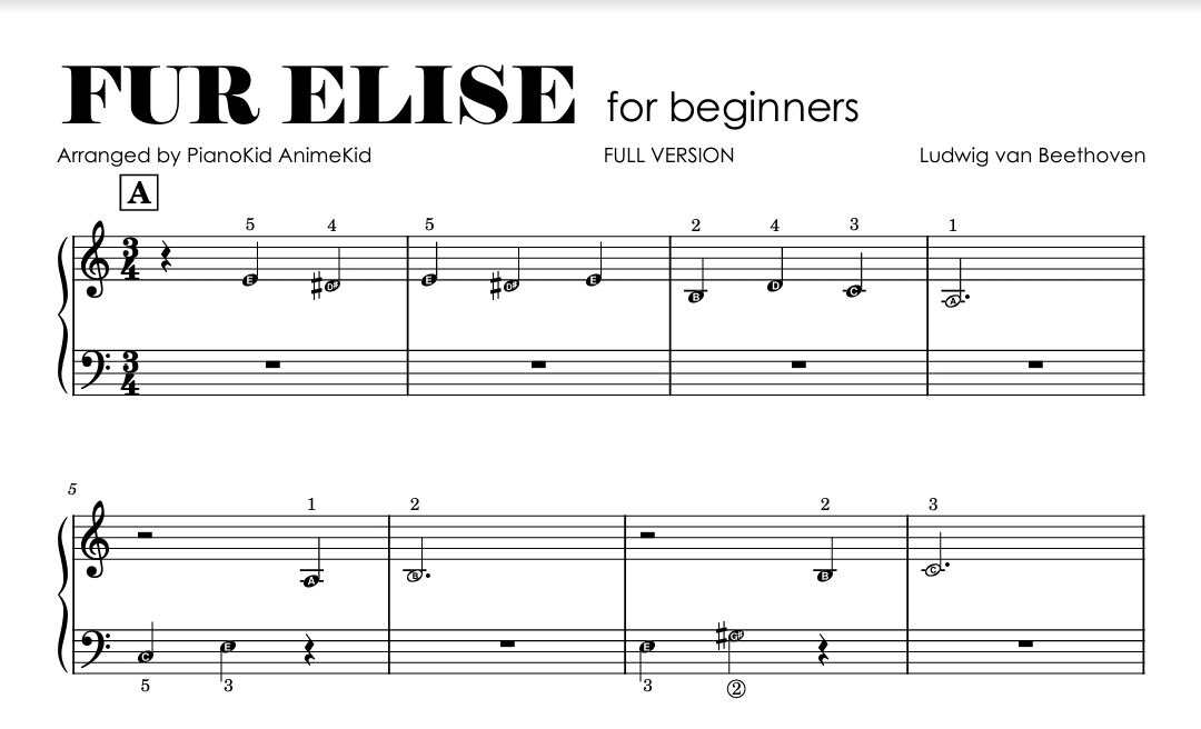 Fur Elise Beethoven Beginner Simplified Full Version - Etsy
