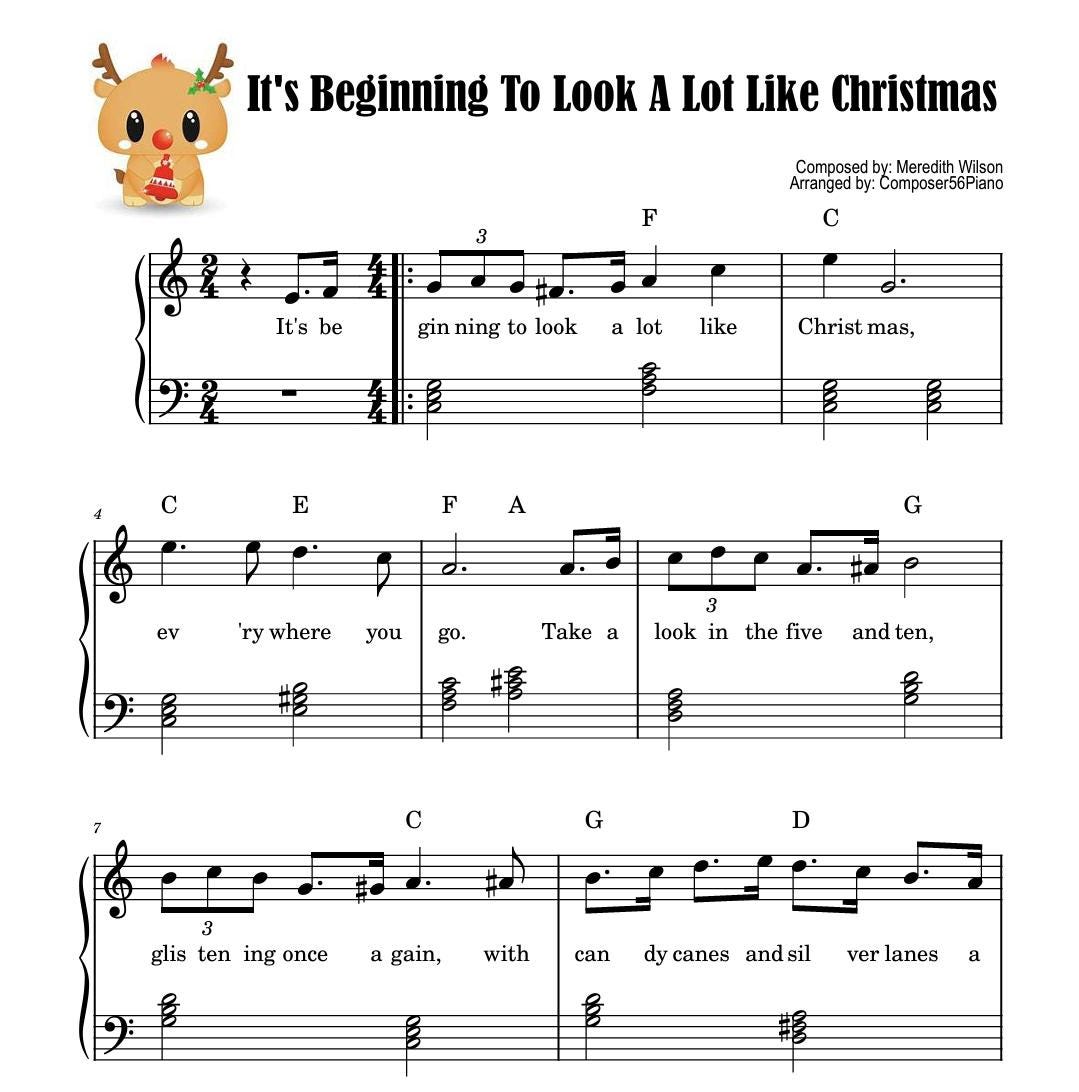 It's Beginning to Look A Lot Like Christmas | Best Easy Piano Music ...