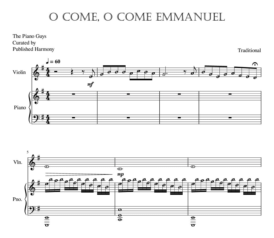 O Come Emmanuel: Piano & Violin Duet Sheet Music (PDF) - Etsy