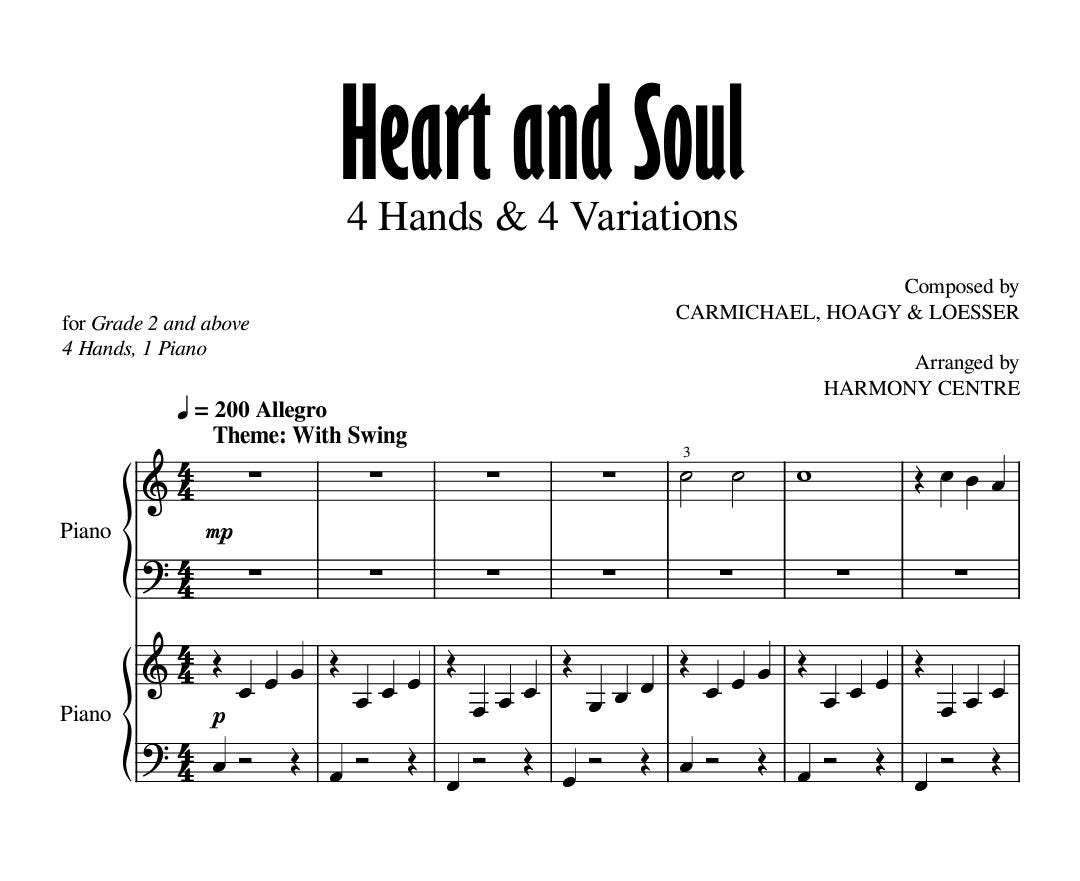 Heart & Soul | Piano Duet 4 Hands Sheet Music Score With Note Names ...