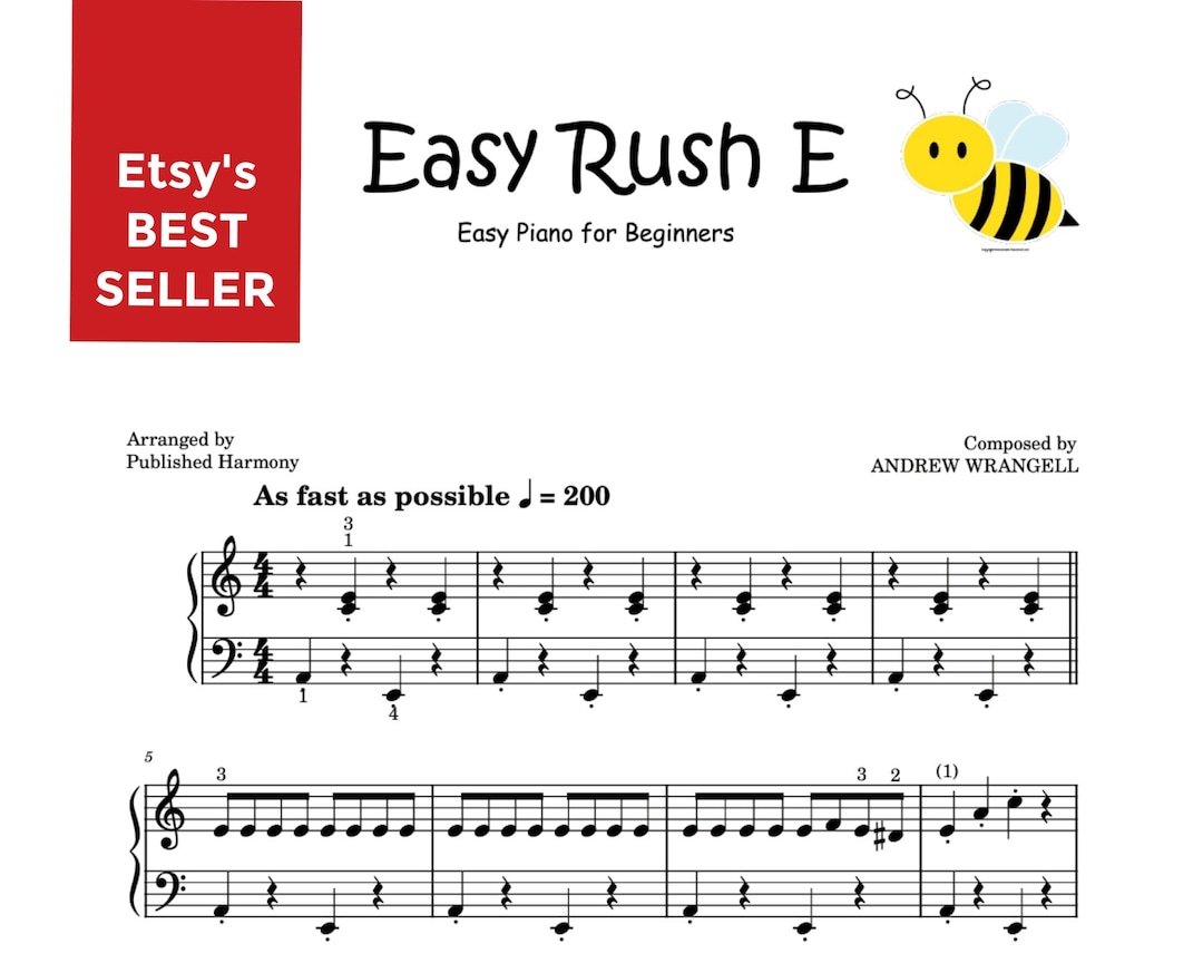Easy Rush E | Grade 1 - 2 Piano Sheet Music Score Self Learning Series With Note Names MODERN ...
