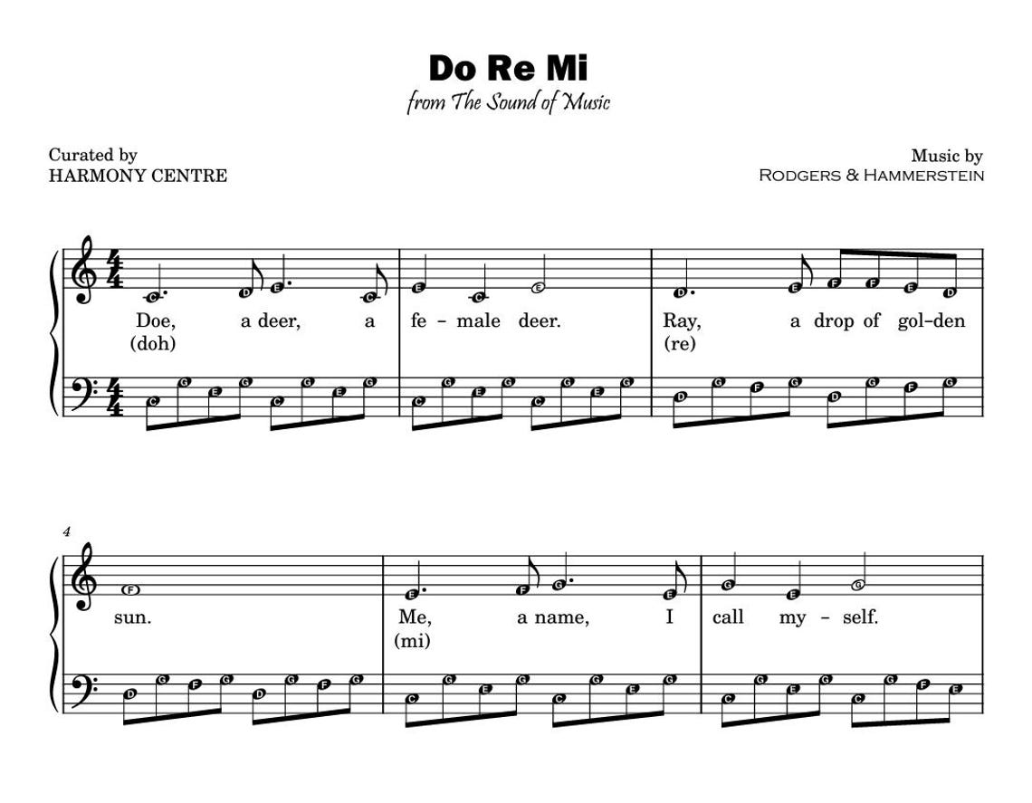 DO RE MI (from the Sound of Music) | Piano Sheet Music Score With Note ...