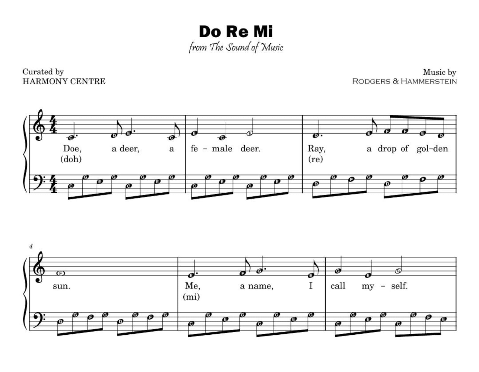 DO RE MI (from the Sound of Music) | Piano Sheet Music Score With Note ...