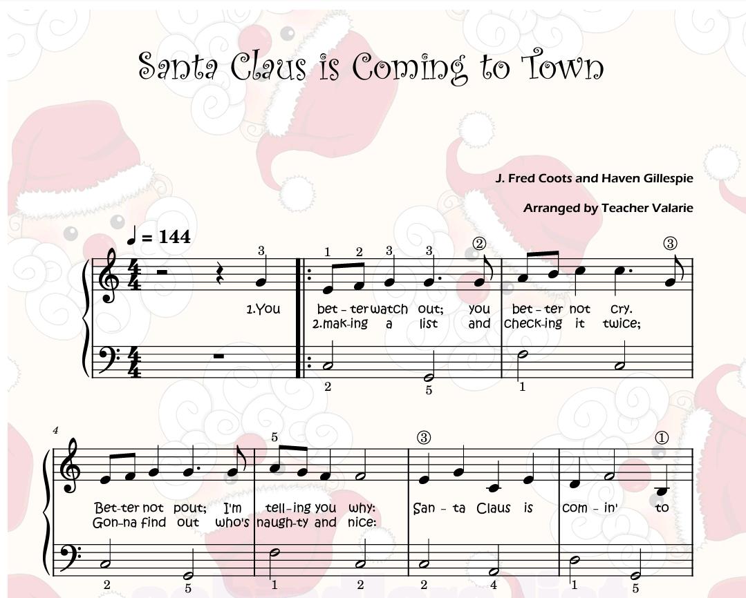 Santa Claus is Coming to Town: Piano Sheet Music (grade 1-2) (PDF) - Etsy