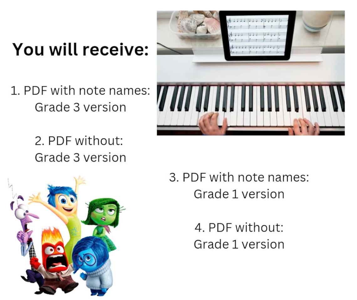 Piano Sheet Music | INSIDE OUT Theme | Easy Piano for Kids - Etsy