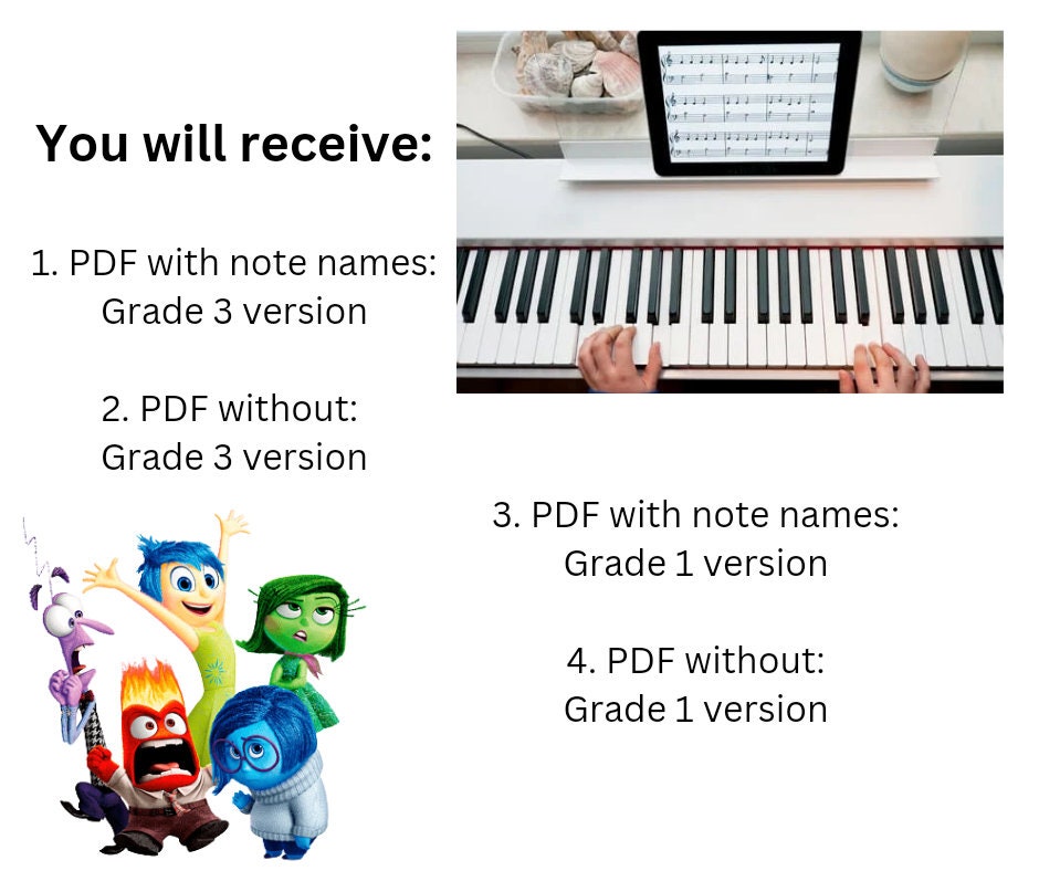 Piano Sheet Music | INSIDE OUT Theme | Easy Piano for Kids - Etsy