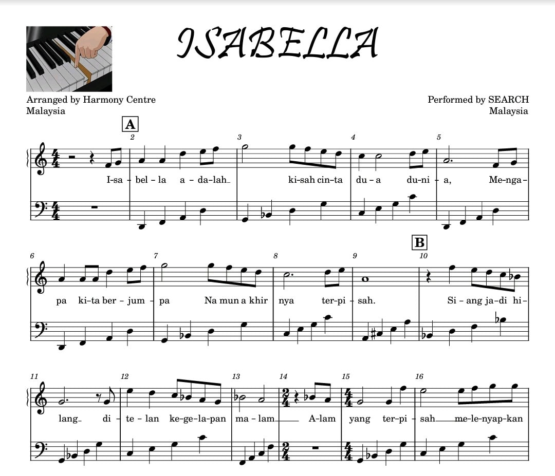 Isabella Search Piano Score Sheet Slow Rock Music Lagu Melayu Self ...