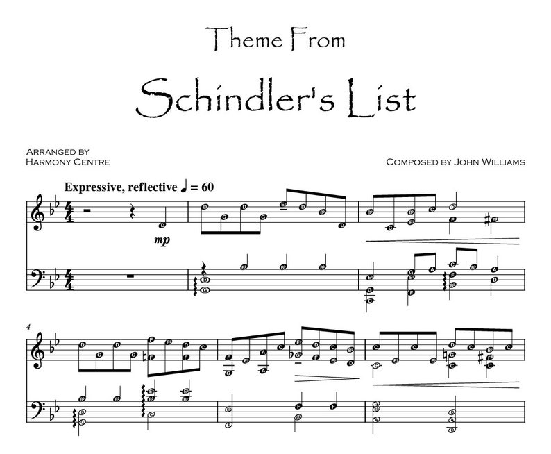 Schindlers List Theme Piano Sheet Music Score With Note Names For Self