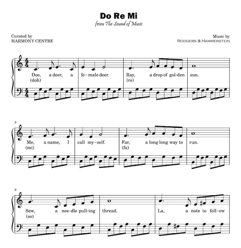 DO RE MI (from the Sound of Music) | Piano Sheet Music Score With Note ...