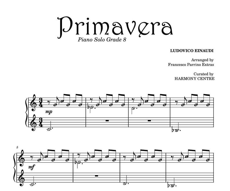 Primavera by Ludovico Grade 8 Piano Sheet Music Score With Note Names ...