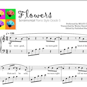 FLOWERS Miley Cyrus | Best Piano Sheet Music Score Grade 5 Intermediate ...