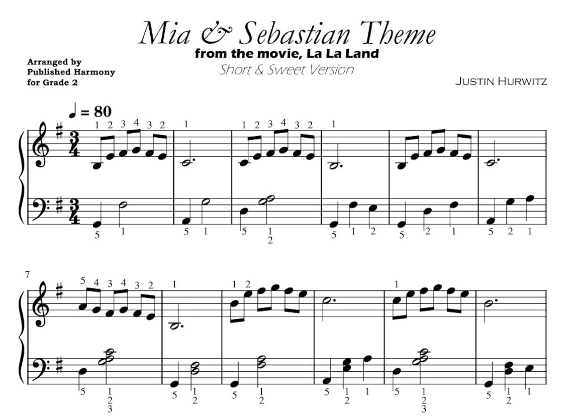 Lalaland - Mia & Sebastian's Theme: Easy Piano Sheet Music (PDF) - Etsy