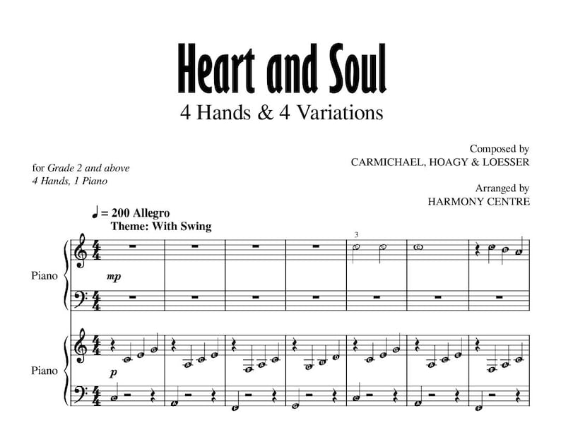 Heart & Soul | Piano Duet 4 Hands Sheet Music Score With Note Names ...