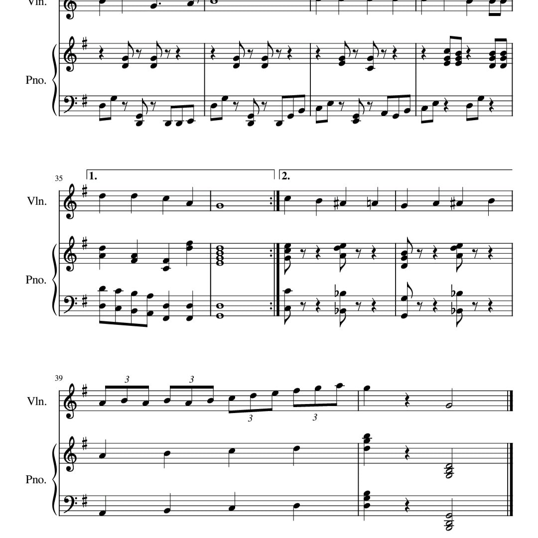 Jingle Bells | Violin Piano Duet Sheet Music Score With Note Names - Etsy