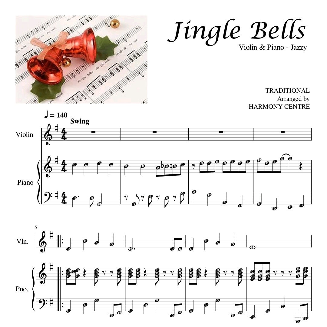 Jingle Bells Violin Piano Duet Sheet Music Score With Note Names - Etsy