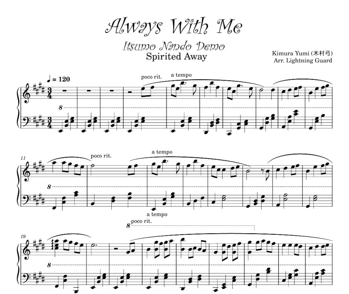 Always With Me - Spirited Away | Piano Solo Music Sheet Self Learning ...