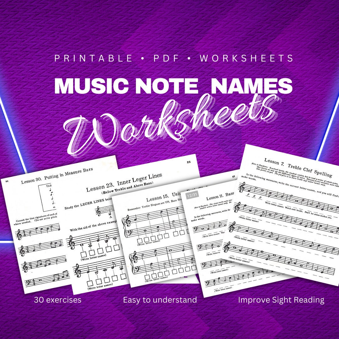 Music Note Names Worksheets | 30 Sheets for Theory Lessons PDF VERY ...