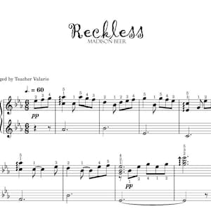 Reckless - Madison Beer | Piano Sheet Music With Note Names for Self ...