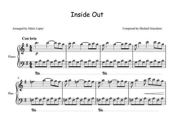 Piano Sheet Music INSIDE OUT Theme Easy Piano for Kids - Etsy