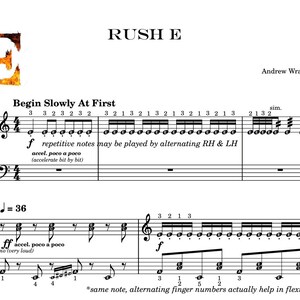 RUSH E | Intermediate Piano Sheet Music With Note Names and Finger ...