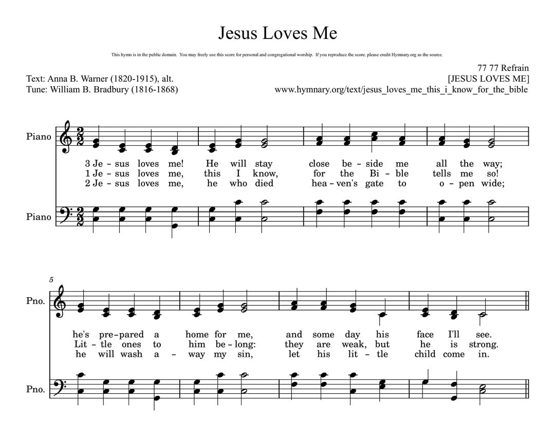 Jesus Loves Me | 3 Types Piano Sheet Music Score With Note Names Bundle - Etsy
