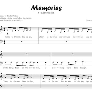 Memories - Maroon 5 Piano Sheet Music: Beginner & Intermediate (PDF ...