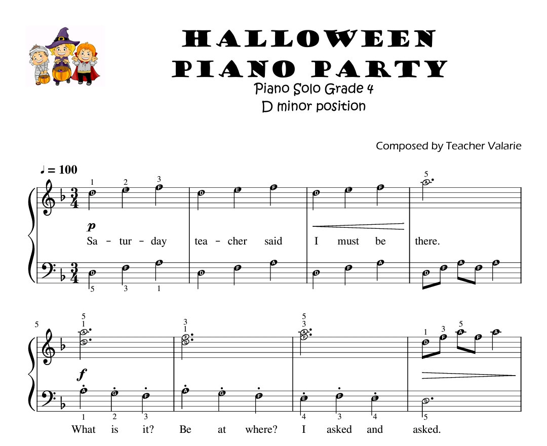 Halloween Piano Party (grade 0 to 6) D Minor Position | 4x PDF Download ...