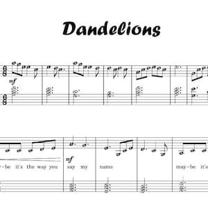 DANDELIONS | Easy Piano Sheet Music Score With Note Names | Ruth B ...