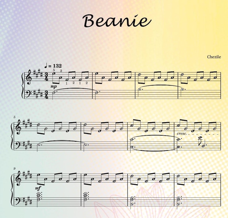 Beanie by Chezile Grade 5 Piano Sheet Music Score With ABC PDF MP3 - Etsy