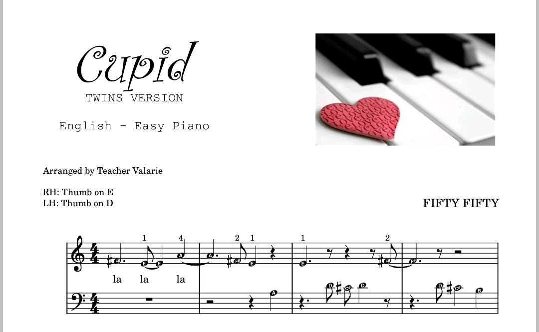 Cupid Twins Version Fifty Fifty Easy Piano Sheet Music for Kids - Etsy