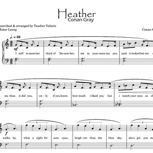 Heather (conan Gray) Piano Sheet Music Score With Note Names for Grade ...