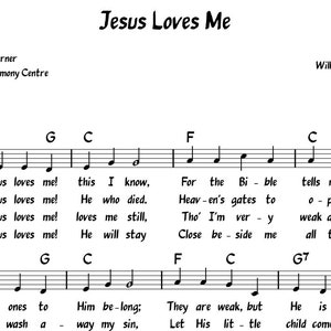 Jesus Loves Me | 3 Types Piano Sheet Music Score With Note Names Bundle ...