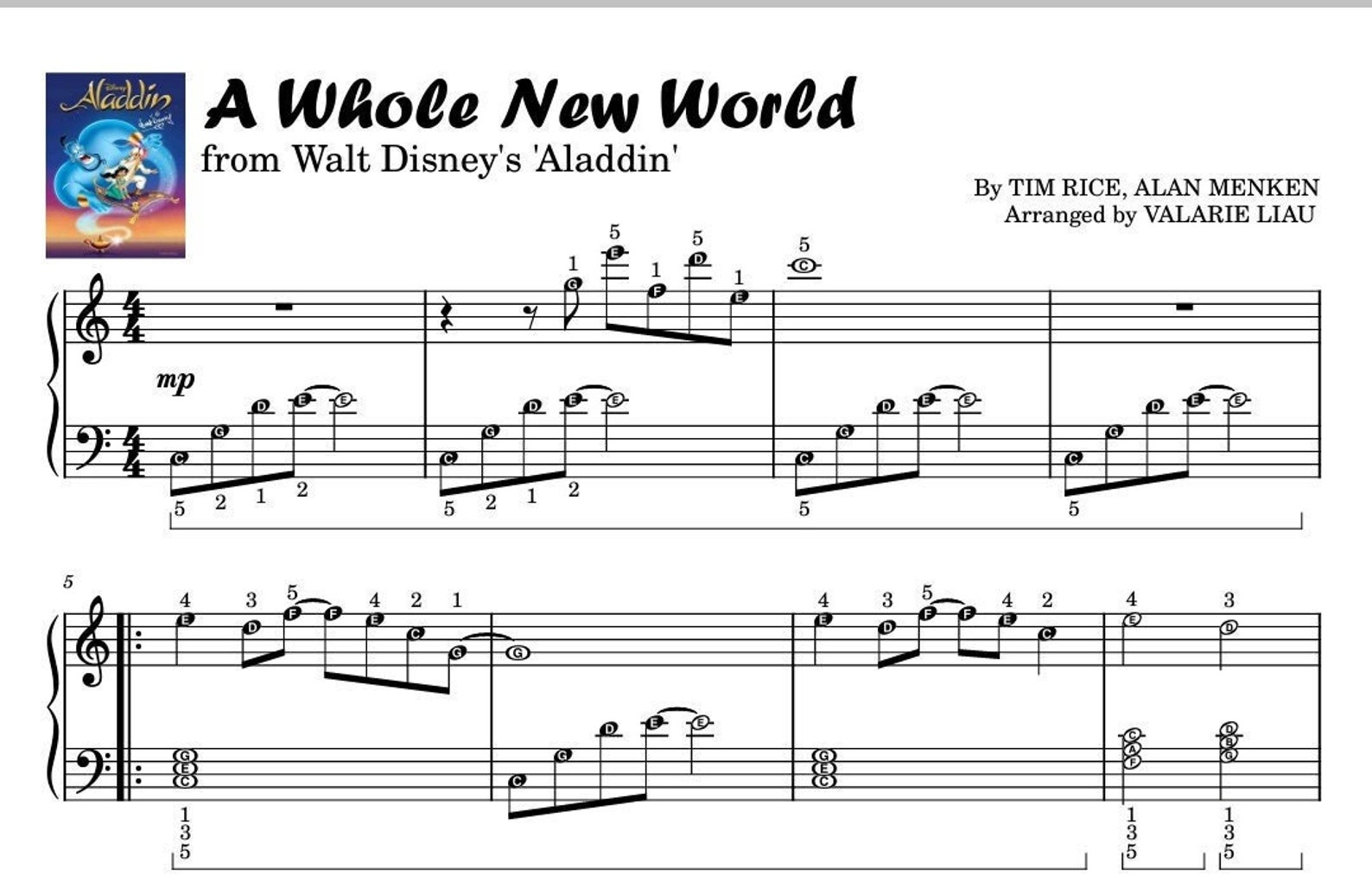 A Whole New World | Piano Sheet Grade 1 + Grade 5 Self Learning Series ...