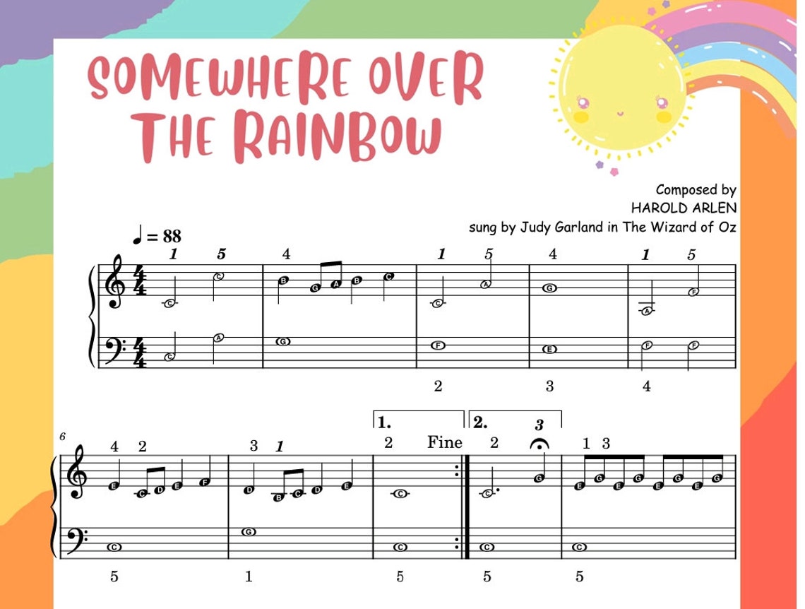 Somewhere Over the Rainbow - Easy Piano Self Learning Series With Note ...