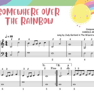 Somewhere Over the Rainbow - Easy Piano Self Learning Series With Note ...