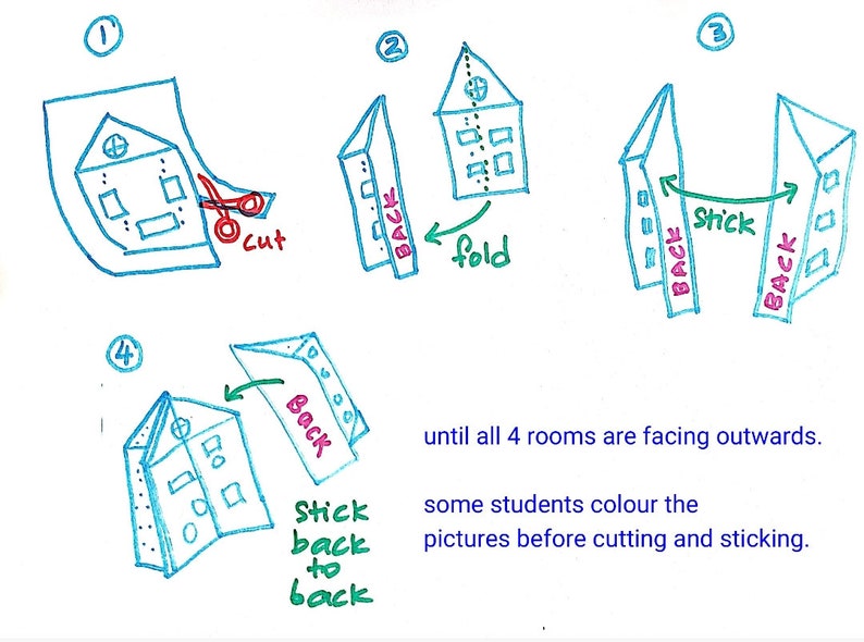 Paper House Crafts Template for Kids Project Teacher Lesson House Rooms ...