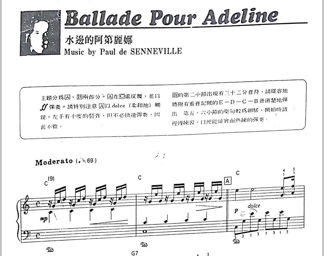 Ballade Pour Adeline | Piano Sheet Music Score With Note Names BUNDLE Printable [read ...