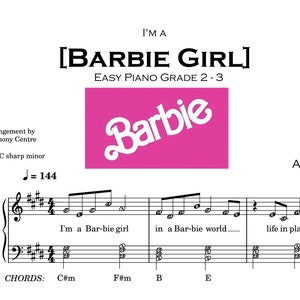 Barbie Girl | Piano Sheet Music Score With Note Names Grade 2. - Etsy