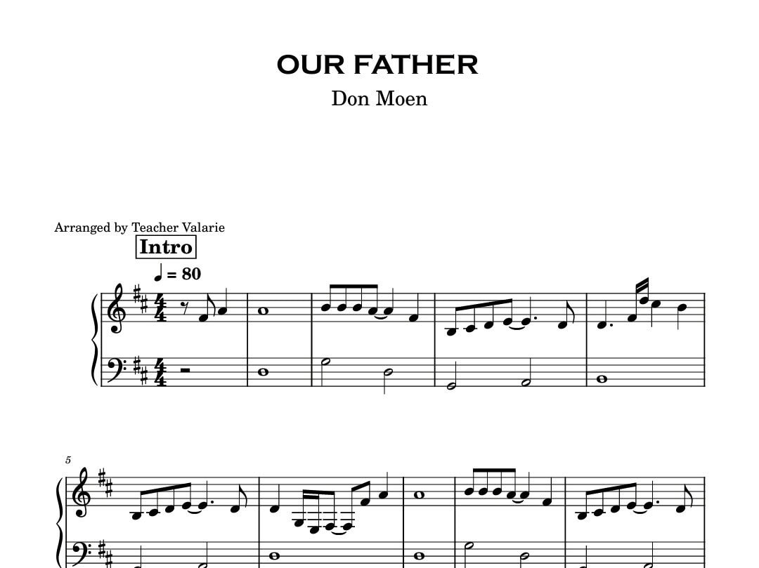 Our Father (don Moen) | Piano Sheet Music With Letter Names Grade 2 - Etsy