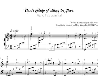 Piano Music Sheets Can't Help Falling in Love With You Simplified Elvis ...