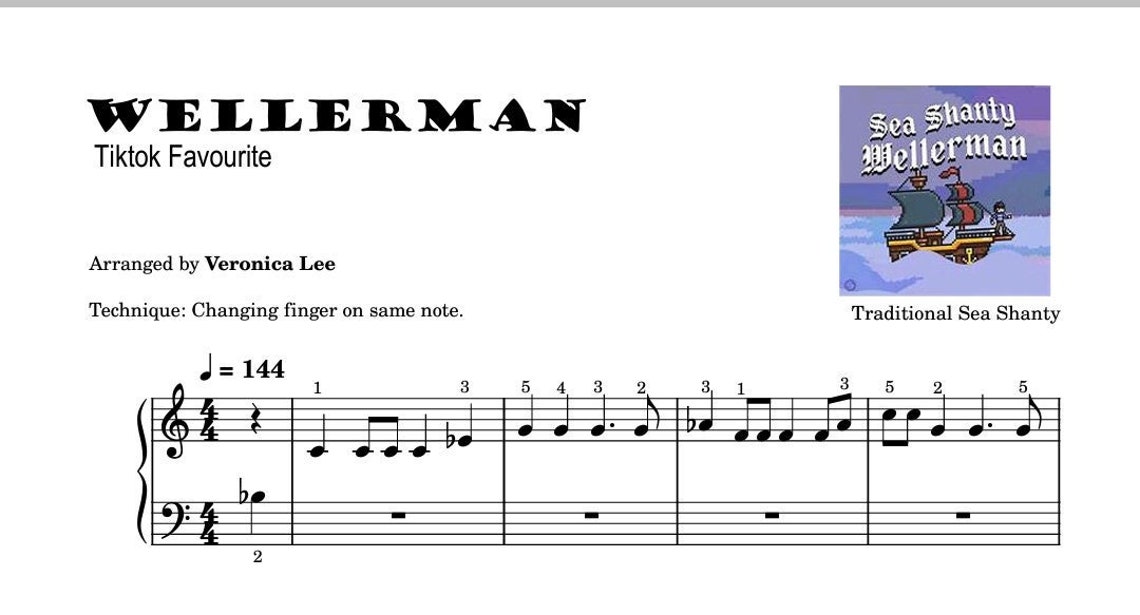 Wellerman (traditional Sea Shanty) Easy Piano Sheet Music With Note ...