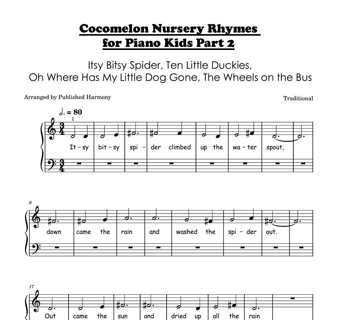 Cocomelon Nursery Rhymes Piano Sheet Part 2 Itsy Bitsy My Dog Duckies ...