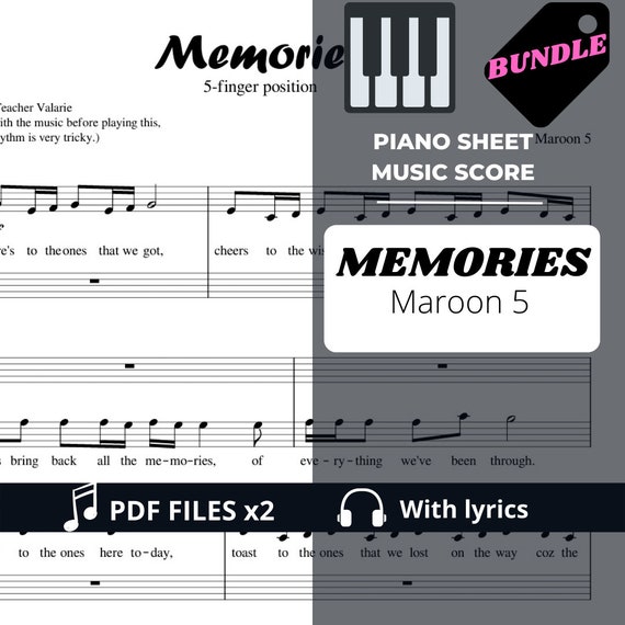 Memories Maroon 5 BUNDLE Piano Sheet Music for Grade 1 & | Etsy