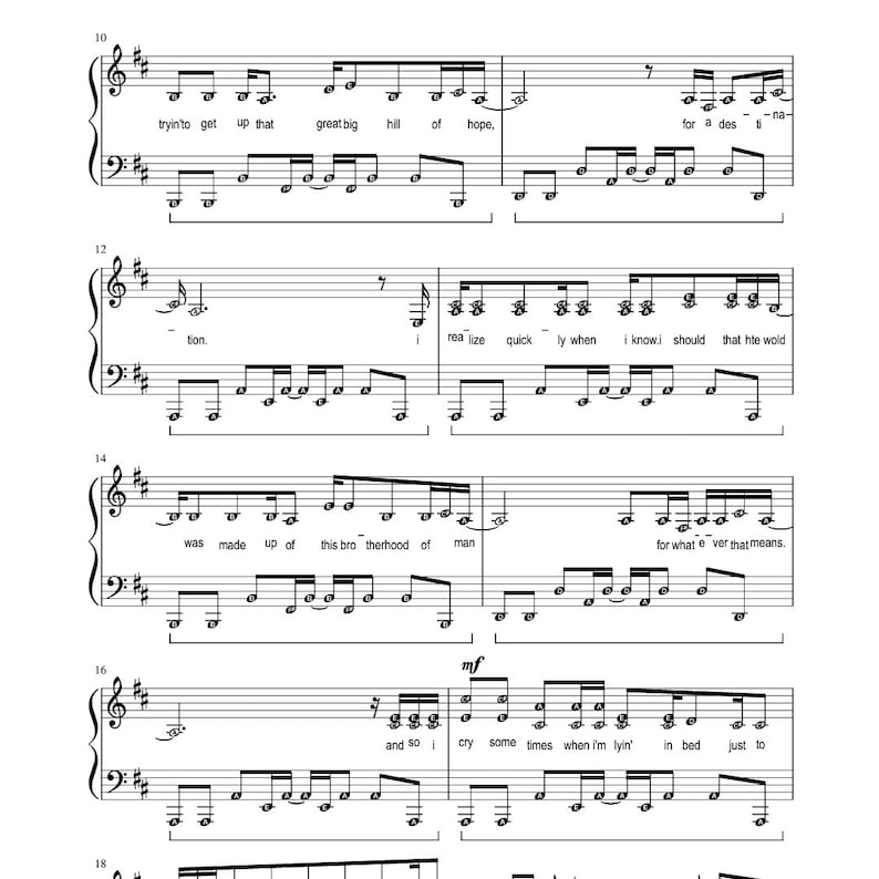 What's up by 4 Non Blondes | Piano Sheet Music Score With Note Names - Etsy