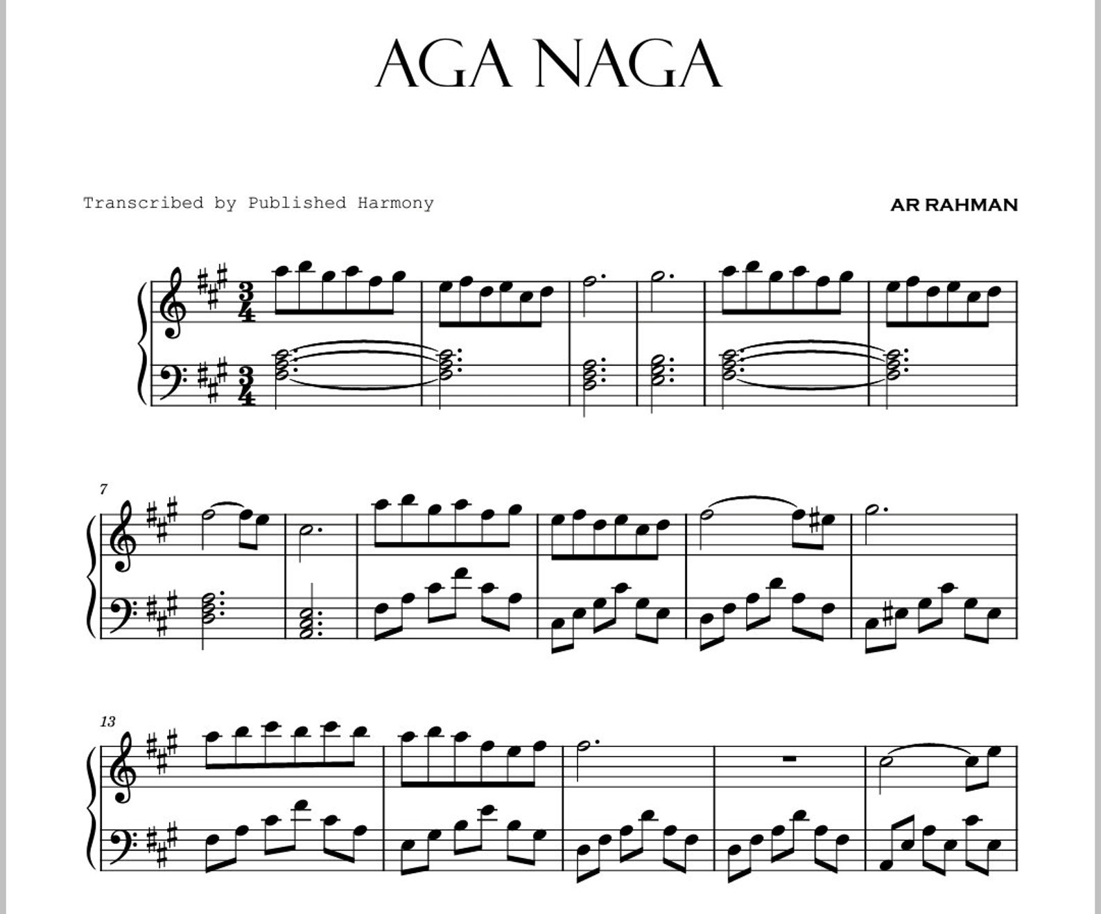AGA NAGA | Piano Music Sheet Easy With Note Names Mp3 - Etsy
