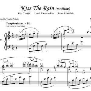 Kiss the Rain | Hard & Easy Bundle Piano Sheet PDF With Note Names - Etsy